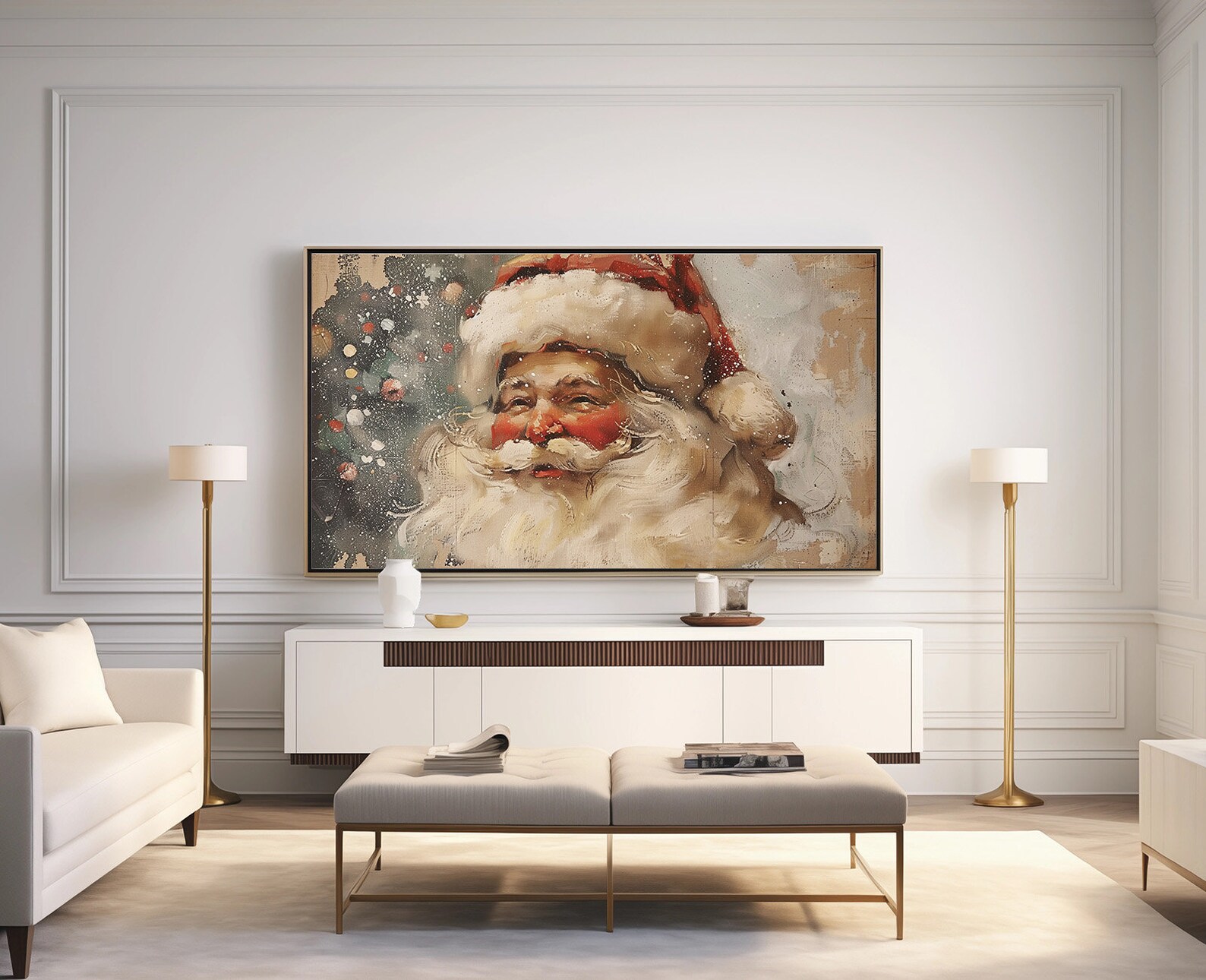 Santa Claus Portrait Christmas Frame Tv Art, Christmas Decor, Vintage ...
