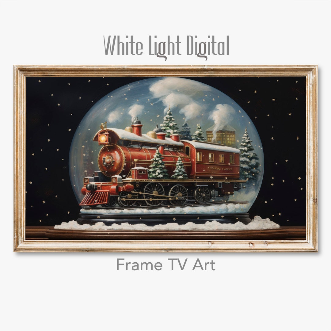 Vintage Christmas Train Snow Globe Art, Festive Holiday Decor, Snowy ...
