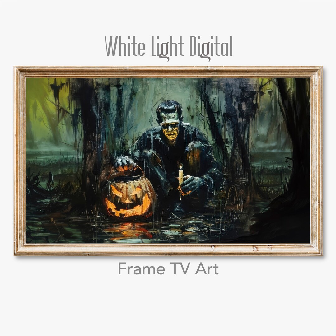 Spooky Frankenstein Halloween Frame TV Art, Creepy Gothic Decor, Dark ...