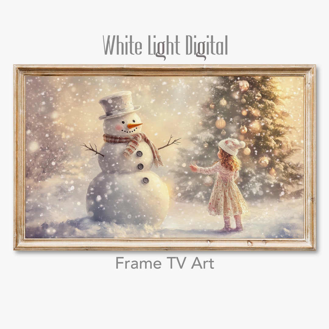 Little Girl With Snowman Christmas Frame Tv Art, Winter Wonderland Art ...