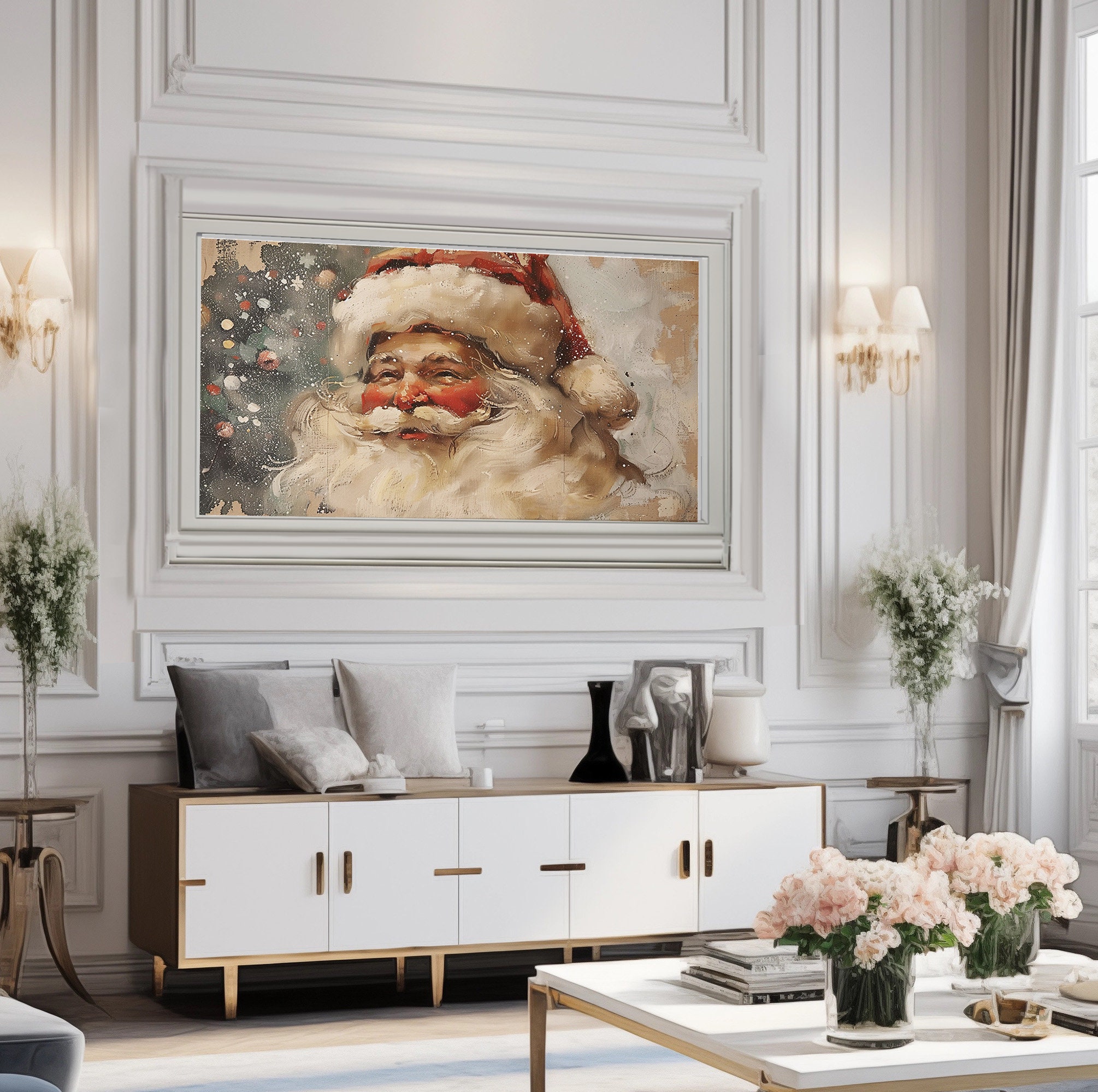 Santa Claus Portrait Christmas Frame Tv Art, Christmas Decor, Vintage ...