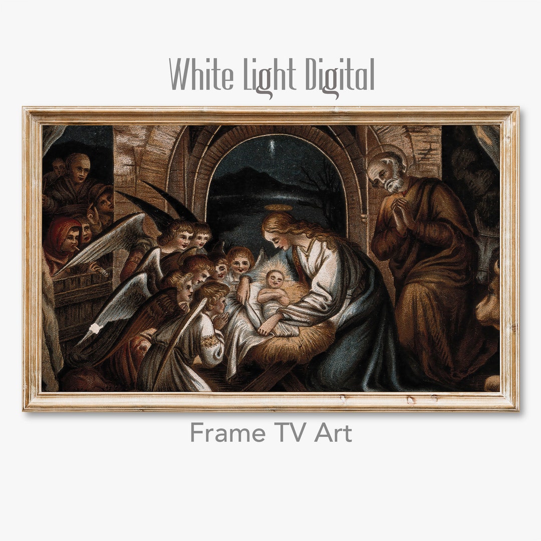 Christian Christmas Nativity Scene Frame Tv Art, Digital Christmas ...