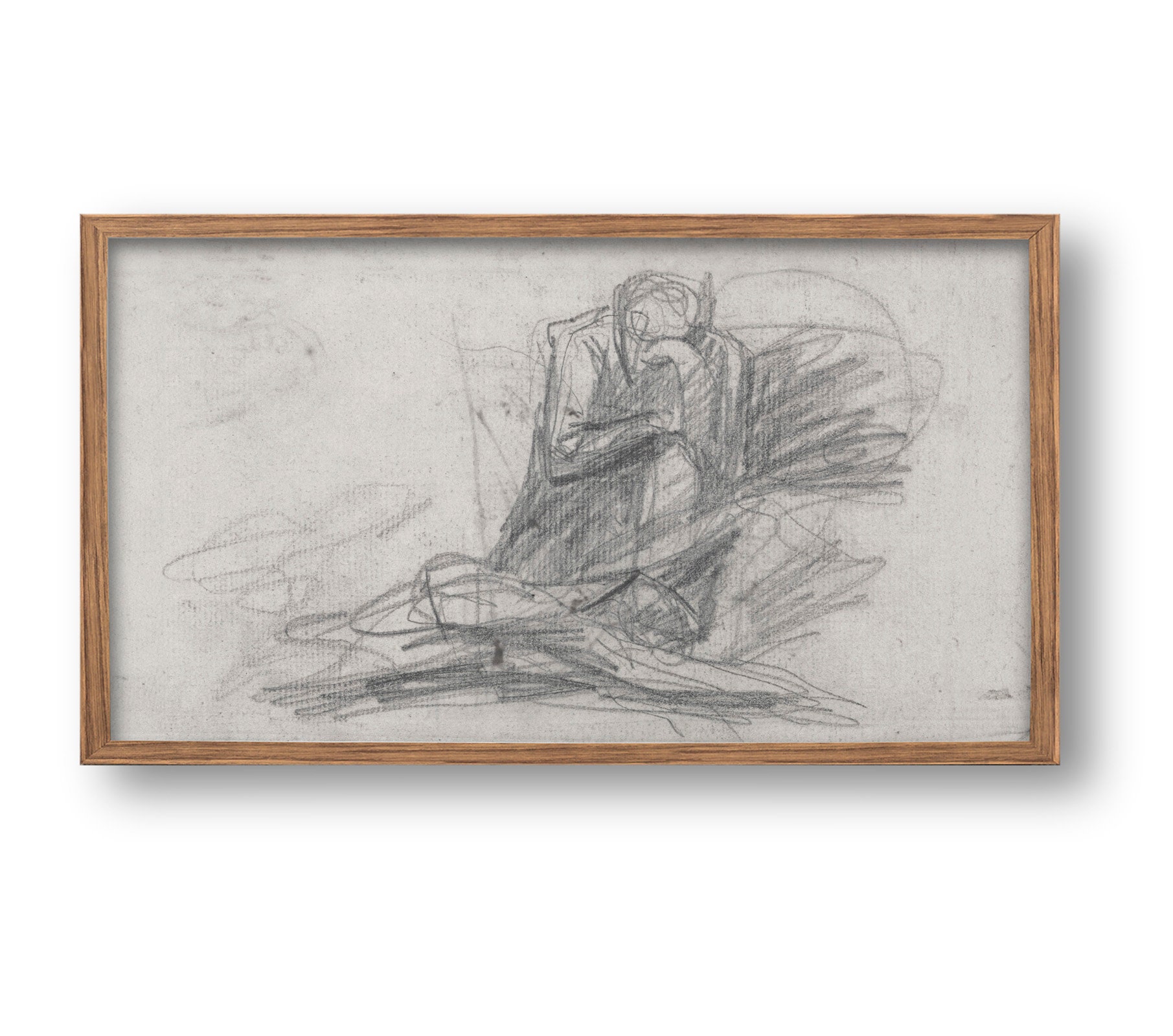 Vintage Figure Study Sketch Art for Frame Tv, Neutral Pencil Drawing ...
