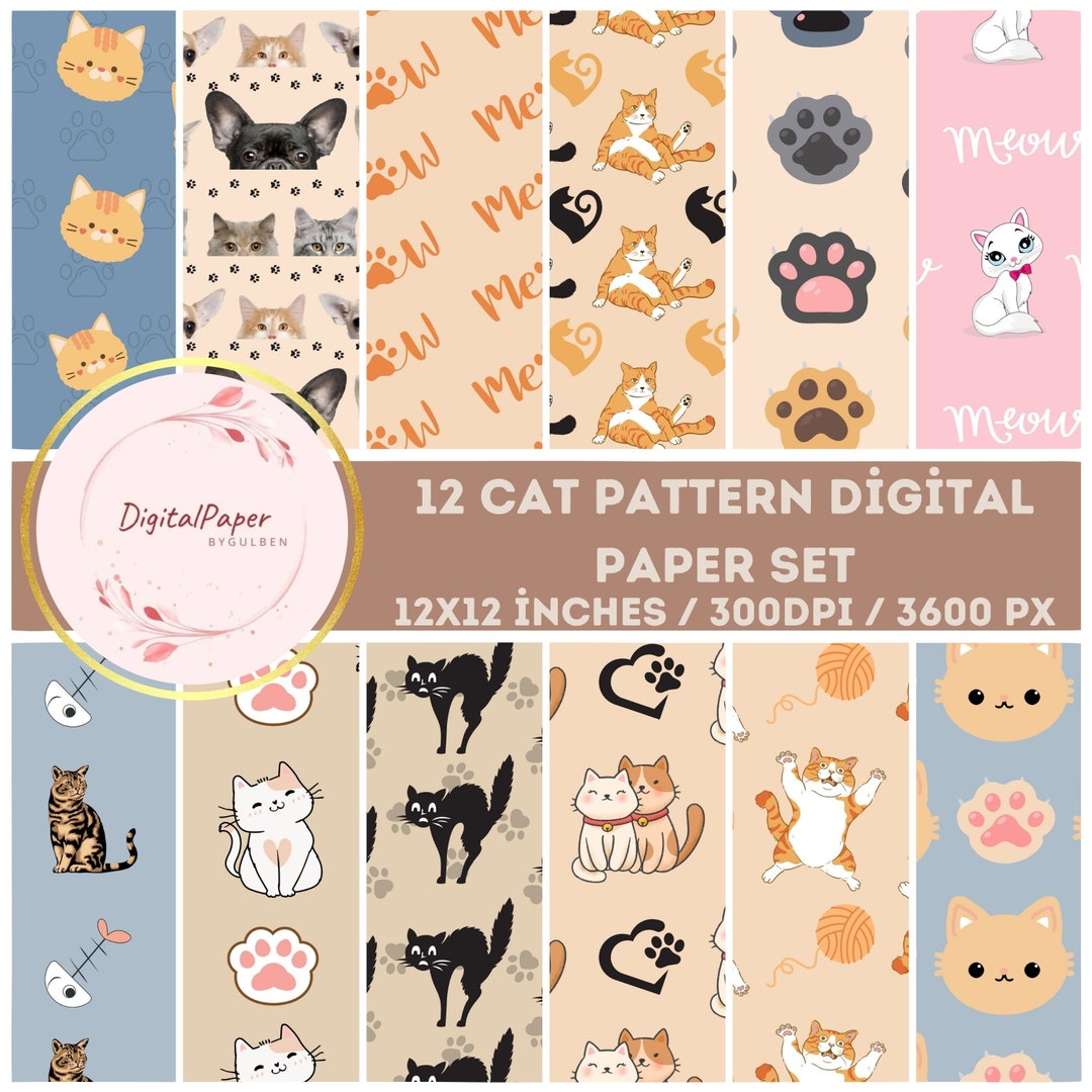 Cat Digital Paper, Cat Seamless Pattern, Cat Scrapbook Paper, Printable ...