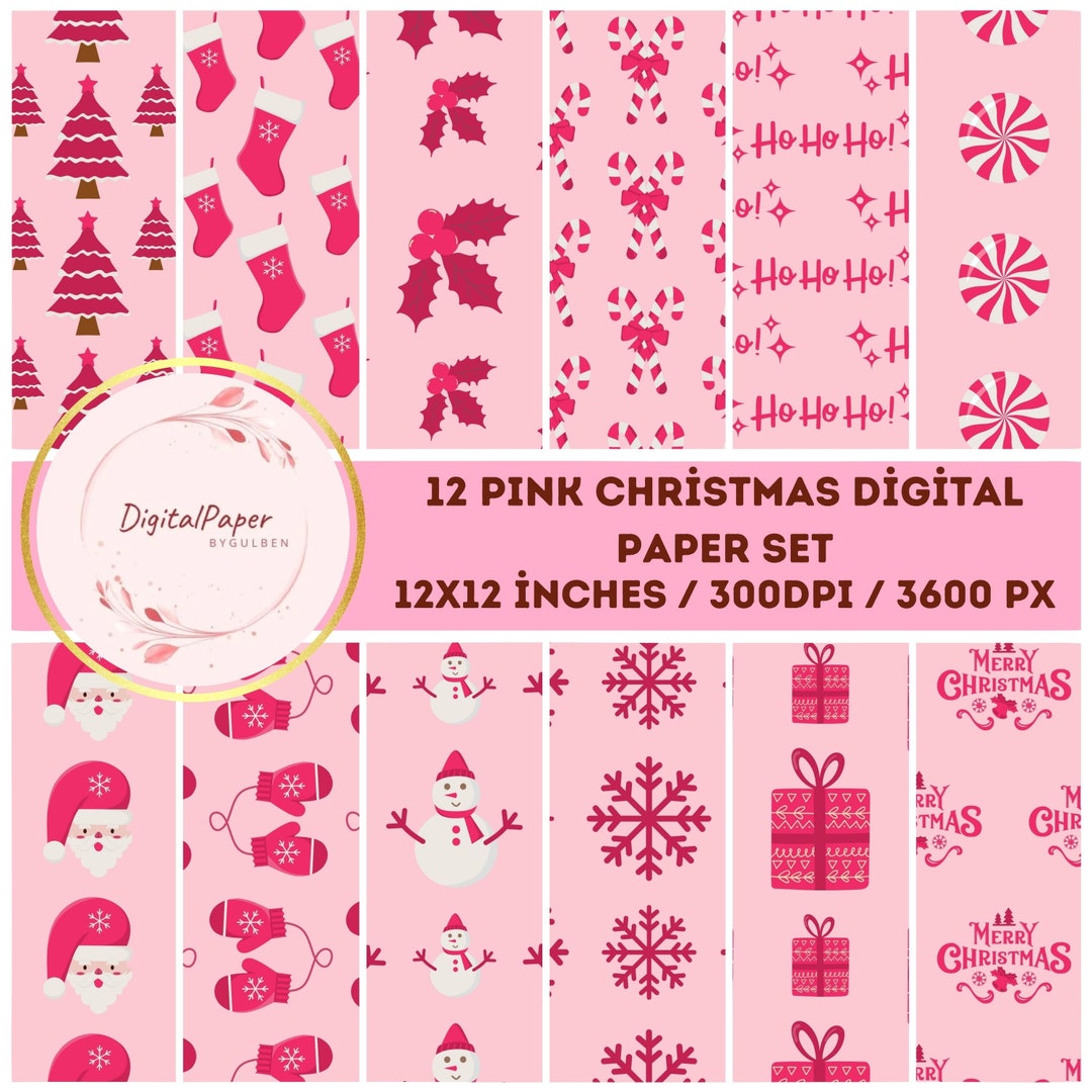Pink Christmas Digital Paper Seamless Christmas Pattern - Etsy