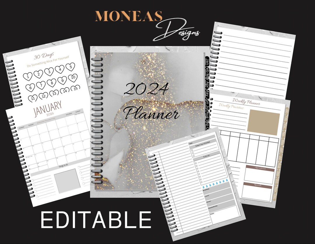 Gold & Grey Planner | 2024 Digital Planner | 2024 Daily, Weekly Planner ...
