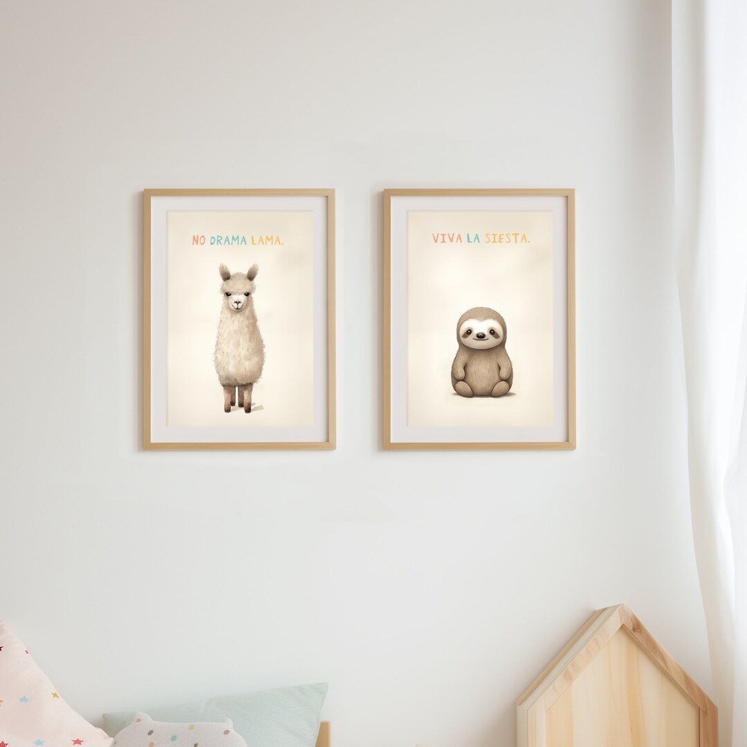 Llama & Sloth Children's Room Poster Set to Print Out A3 and A4 Prints ...