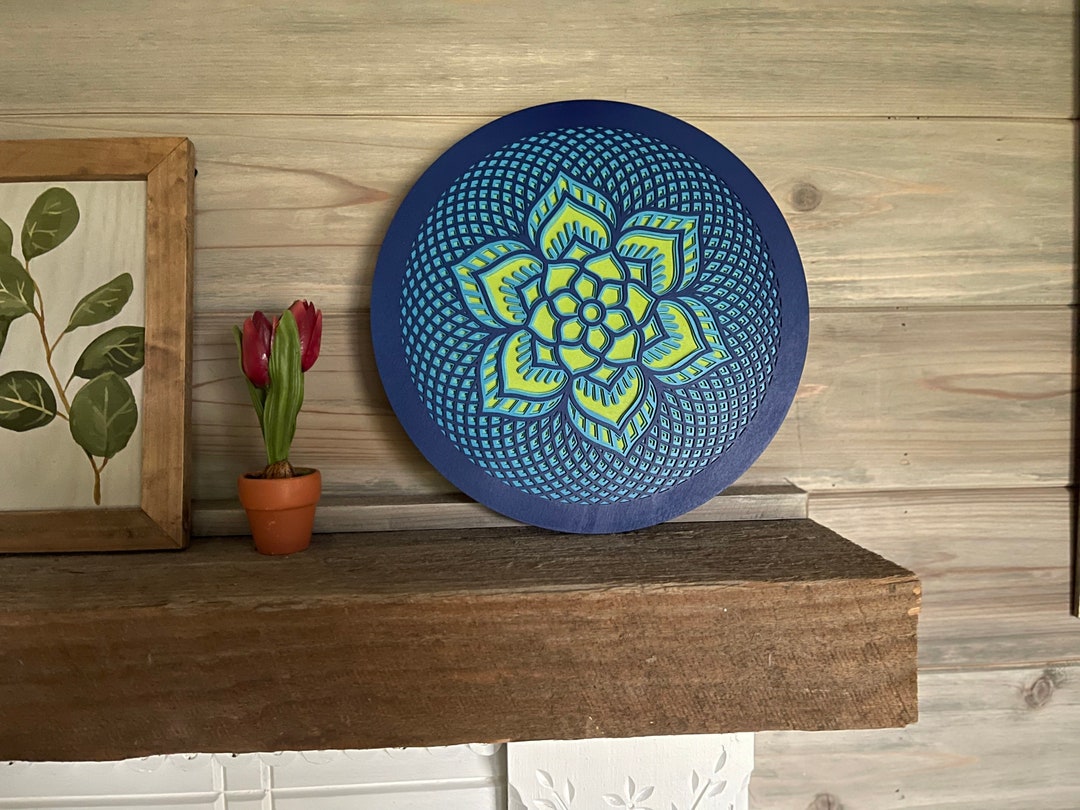 Rosette Created With Multiple Laser Cut Layers, Hand Painted in Blue ...