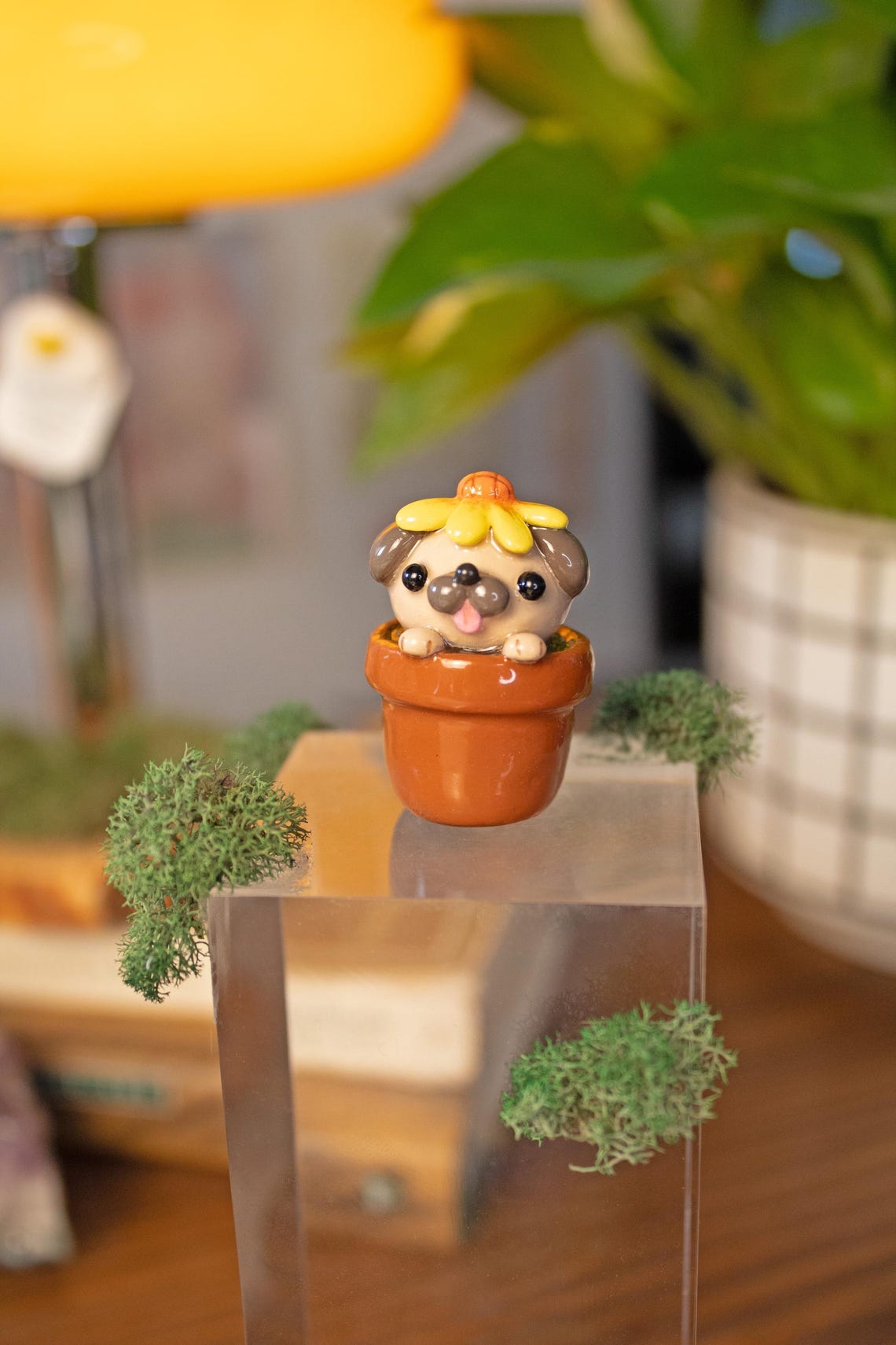 Handmade Clay Pug Sunflower Sculpture: Cottagecore Desk Decor - Etsy