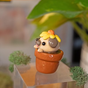 Handmade Pug Sunflower Clay Sculpture: Cute Desk Companion, Dog Lover ...