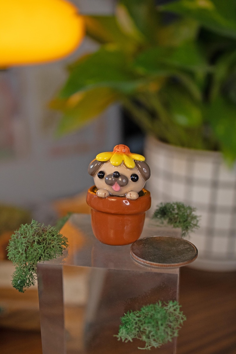 Handmade Clay Pug Sunflower Sculpture: Cottagecore Desk Decor - Etsy