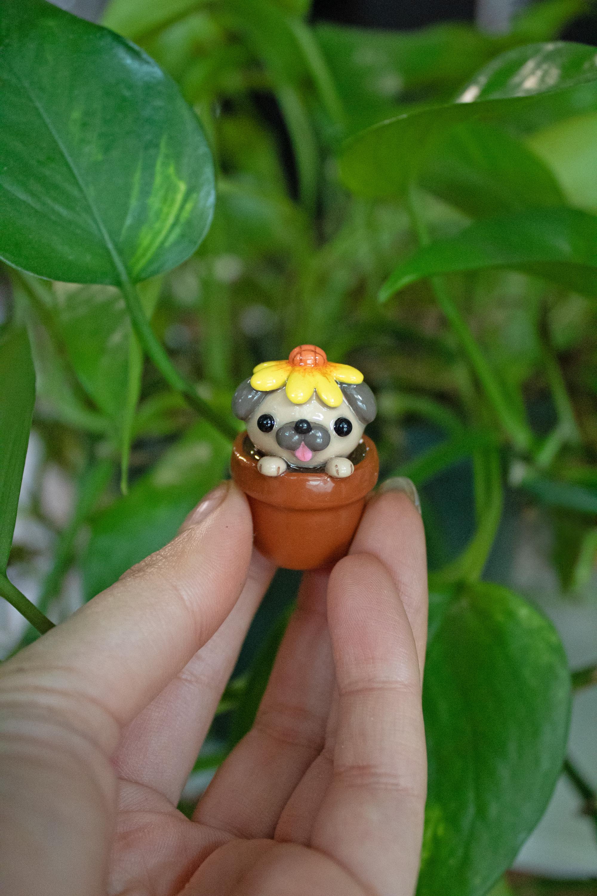 Handmade Clay Pug Sunflower Sculpture: Cottagecore Desk Decor - Etsy