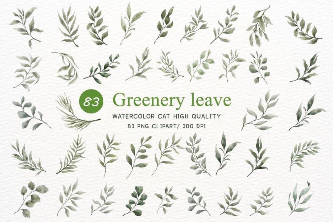 83 Watercolor Leaf Clipart PNG, Greenery Botanical Leaves Bundle, Hand ...