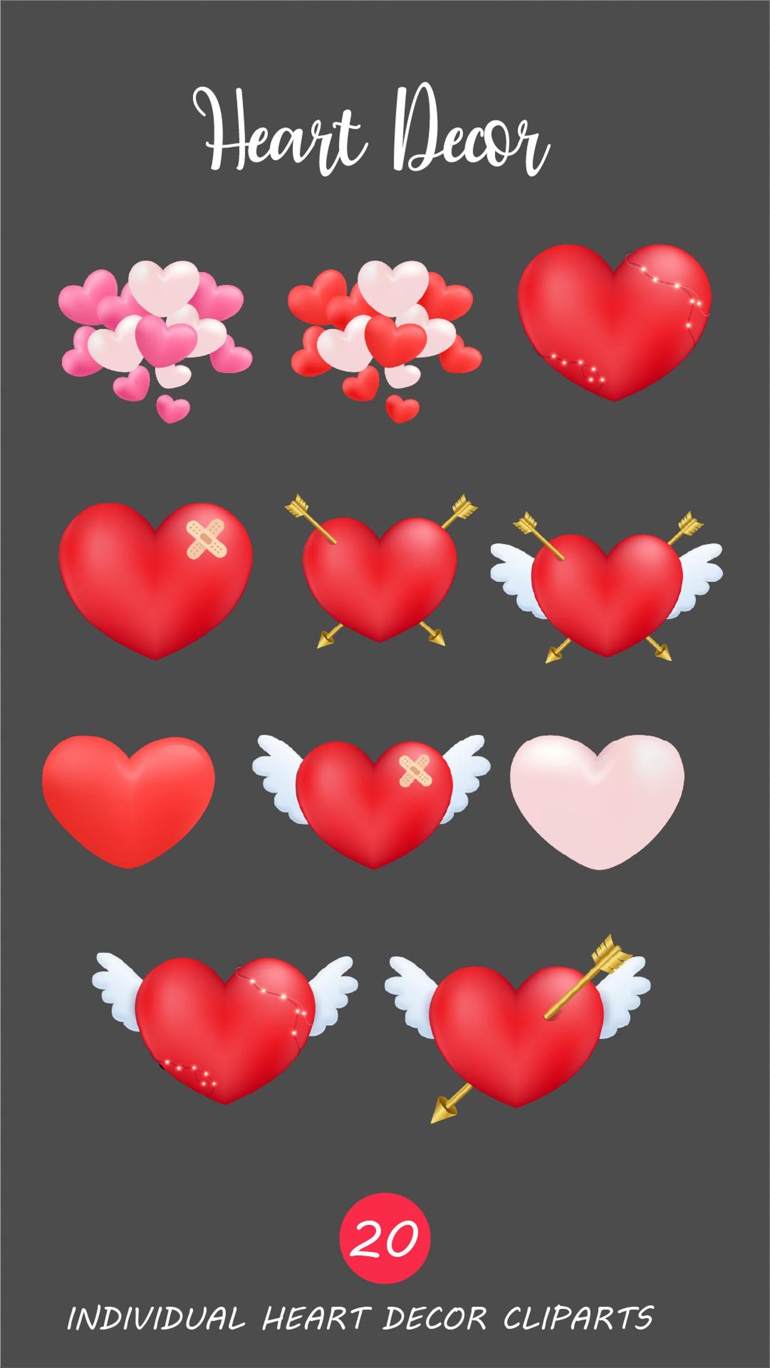 Valentine Heart Clipart Bundle, Cute Love Decor PNG, Romantic Digital ...