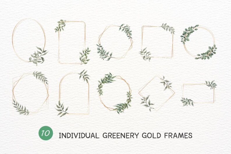 Greenery Leaves Watercolor Frame, Luxury Gold Greenery Watercolor ...