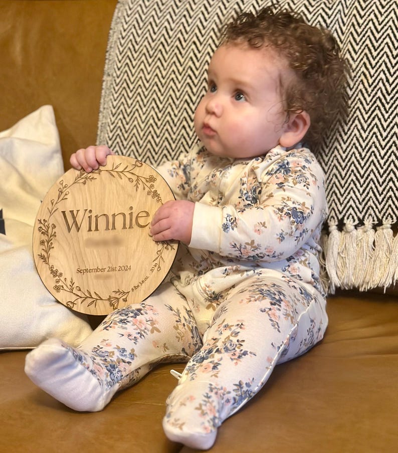 Personalized Baby Announcement Sign: Laser Engraved Birch Wood, Birth ...