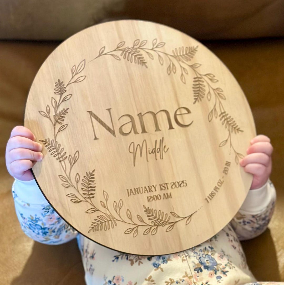 Personalized Baby Announcement Sign: Laser Engraved Birch Wood, Birth ...