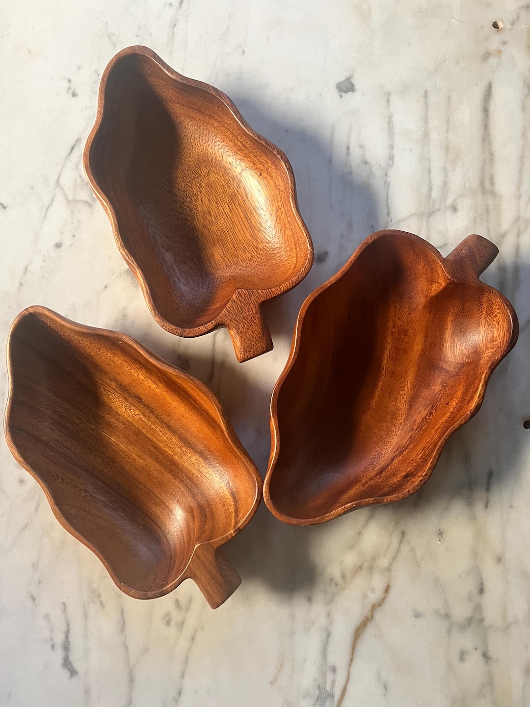 Hand Carved Wood Leaf Shaped Bowl Set of 3 - Etsy