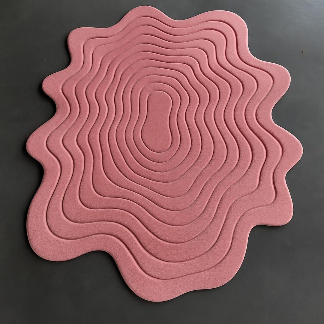 Hand Tufted Wool Rug, Dusty Rose Sculpted Rug, Muted Pink Contour Line ...