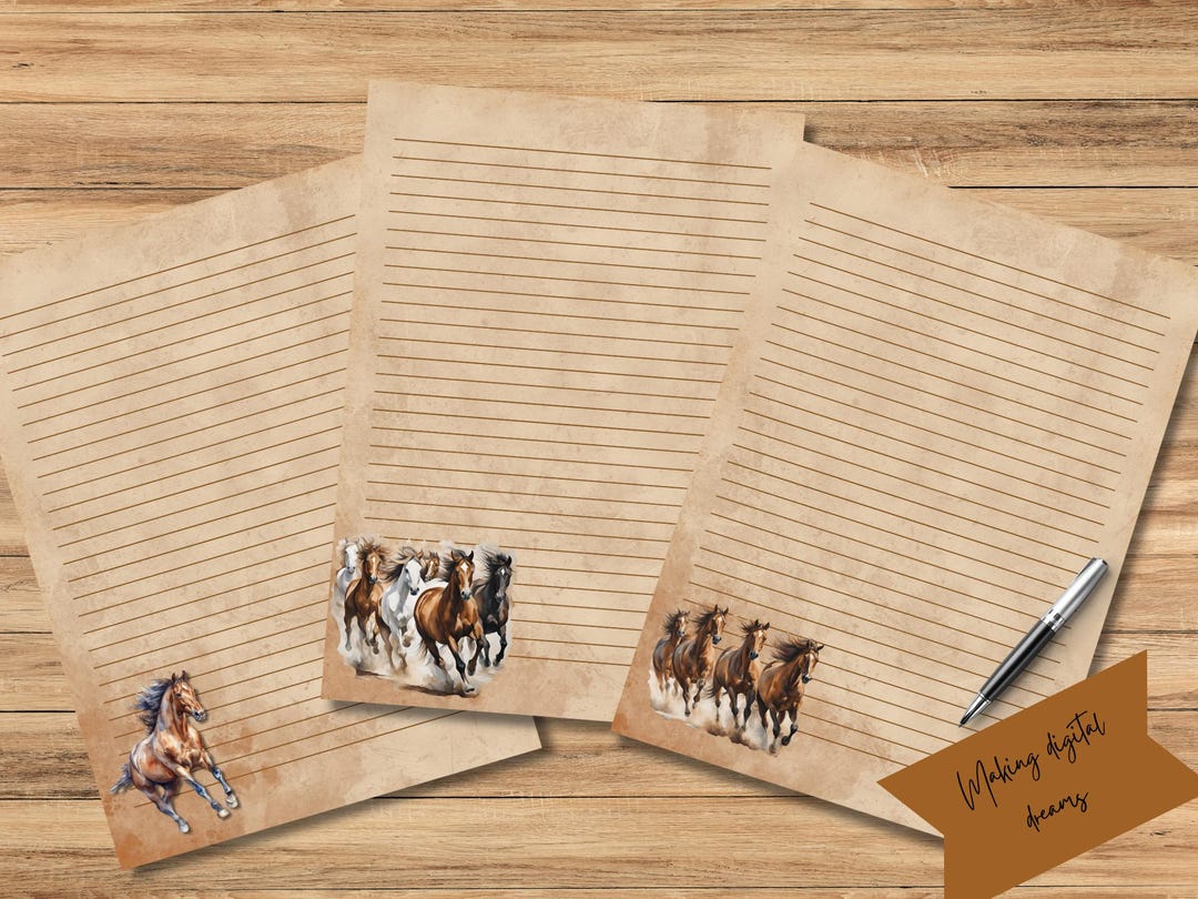 Printable Writing Paper With Galloping Horses Lined Page Stationery ...