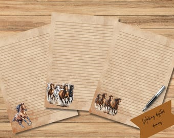 Printable Writing Paper With Horses Lined Unlined Journal Page ...