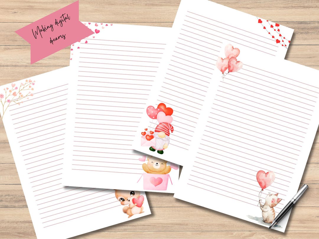 Valentine's Day Writing Paper: Animals With Hearts (digital Download ...