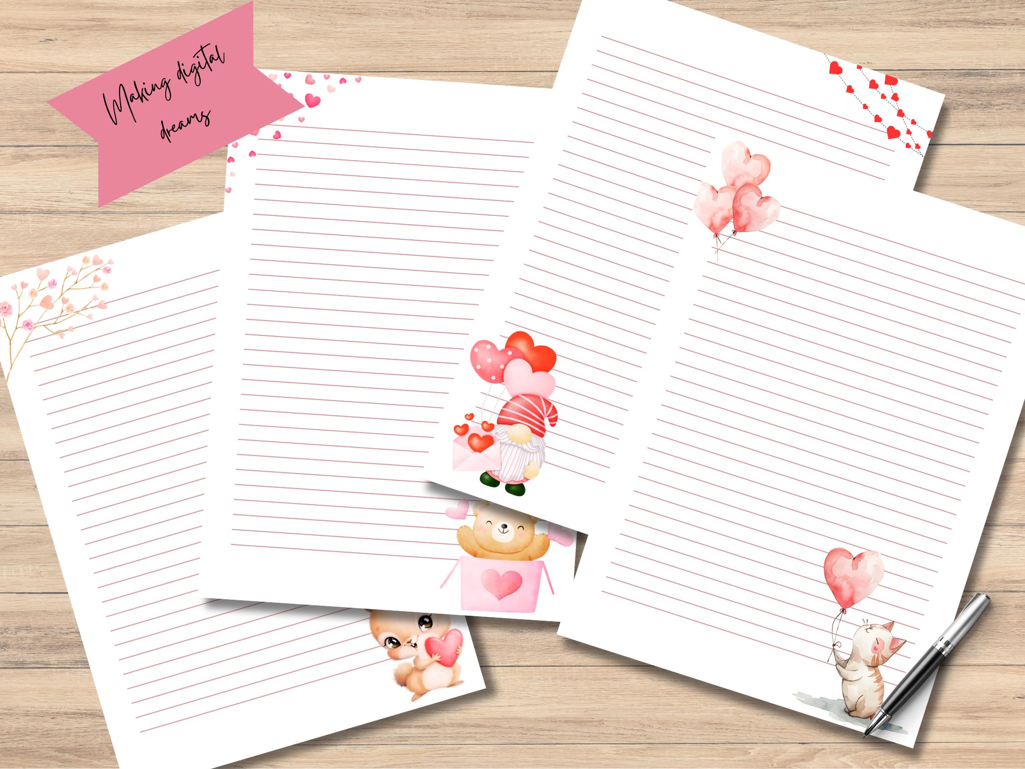 Valentines Day Printable Writing Paper Animals Themed Heart Love A4 US ...