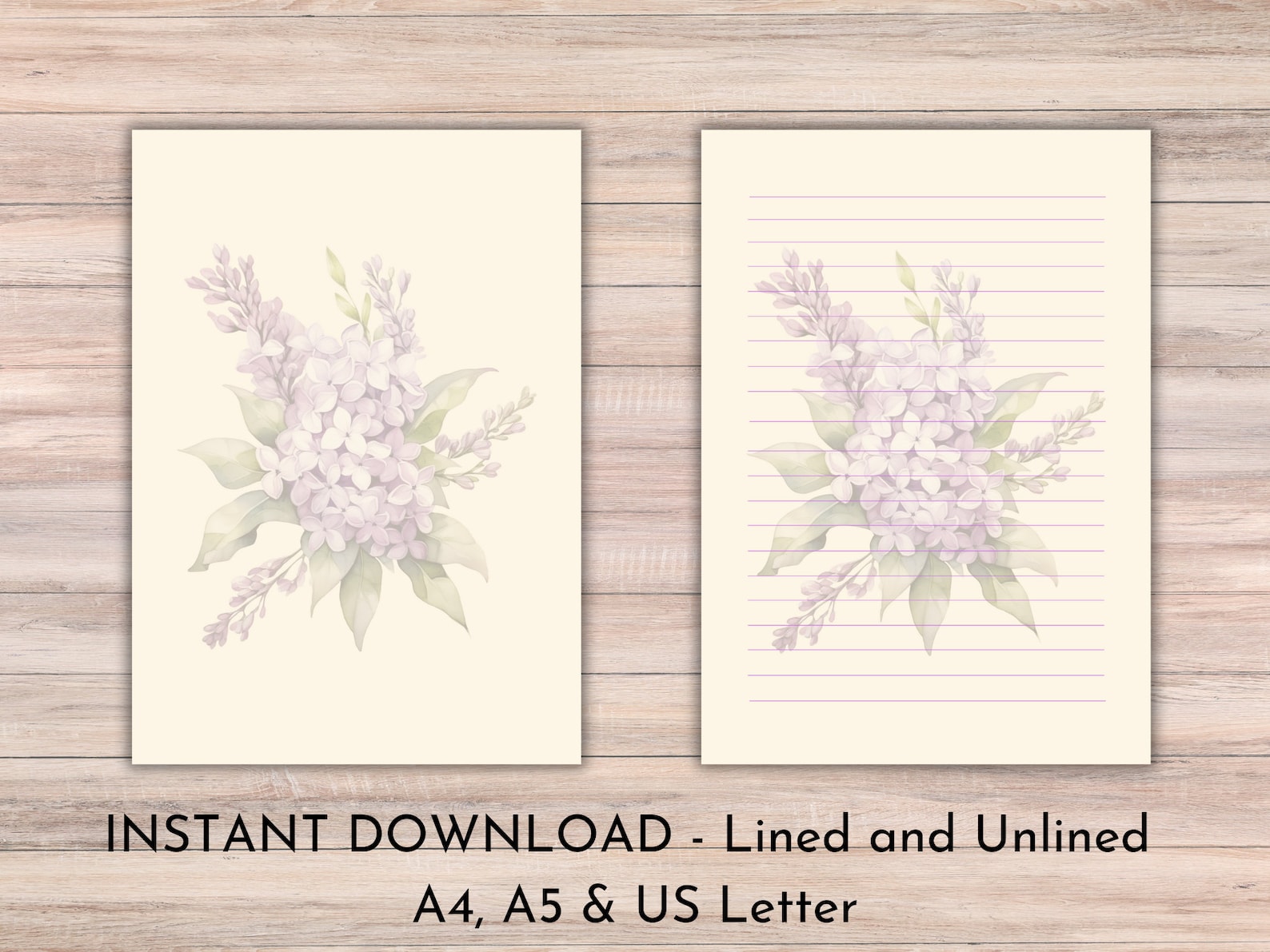 Floral Writing Paper: Watercolor Lilac Stationery, Lined & Unlined ...