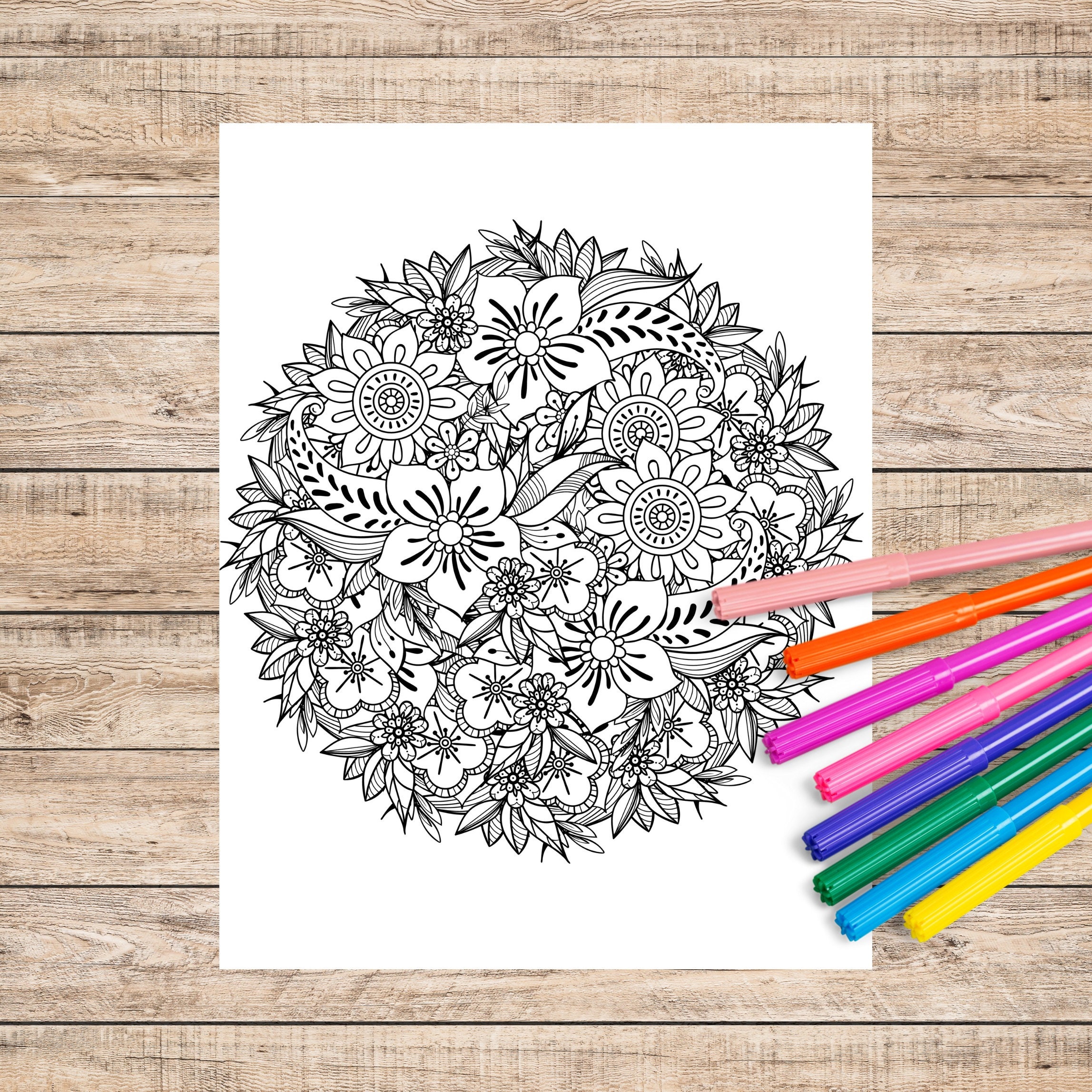 20 Printable Floral Coloring Pages for Stress and Anxiety With Flowers ...
