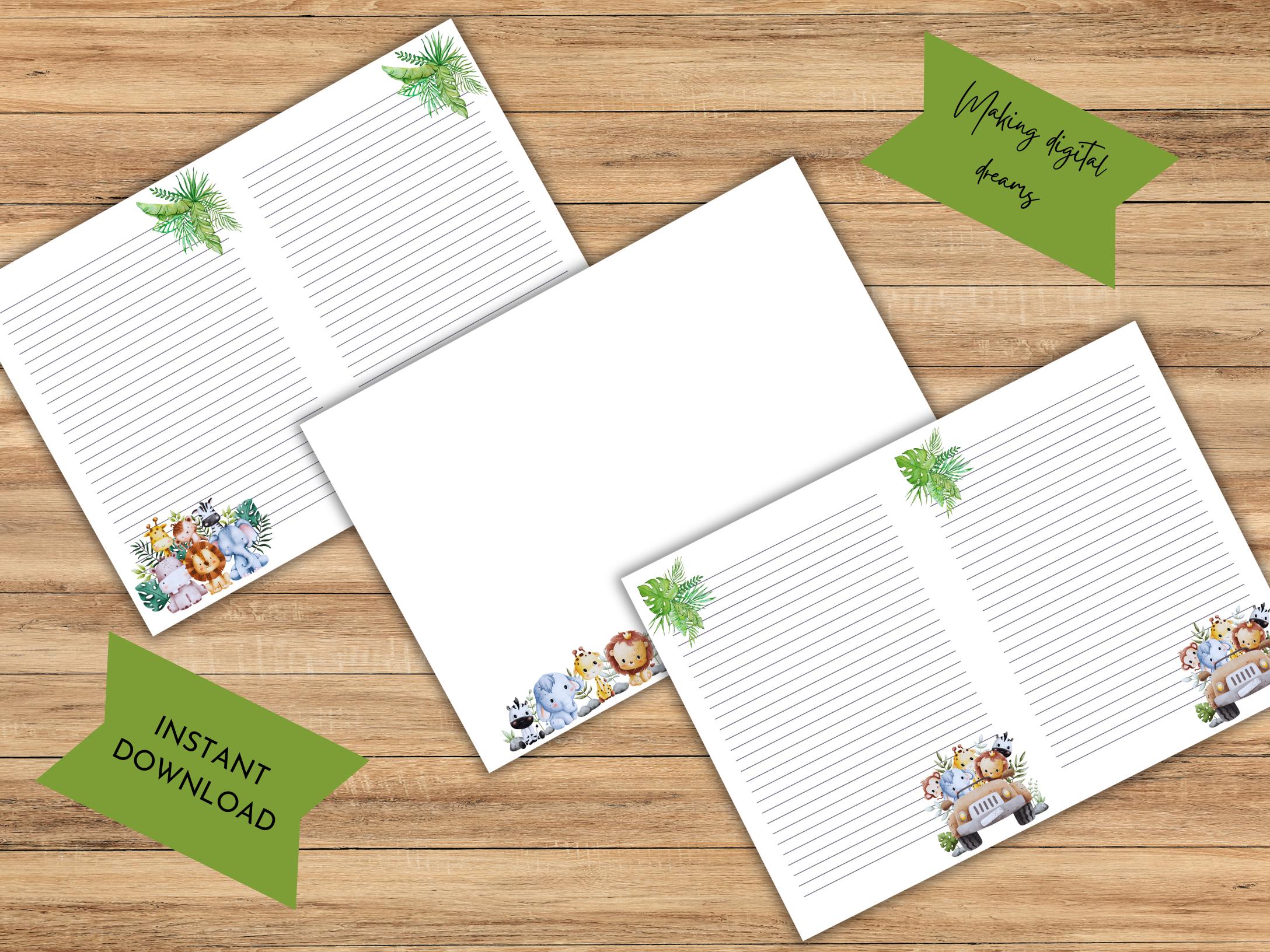 Printable Writing Paper Safari Animals Lined Unlined Journal Page ...