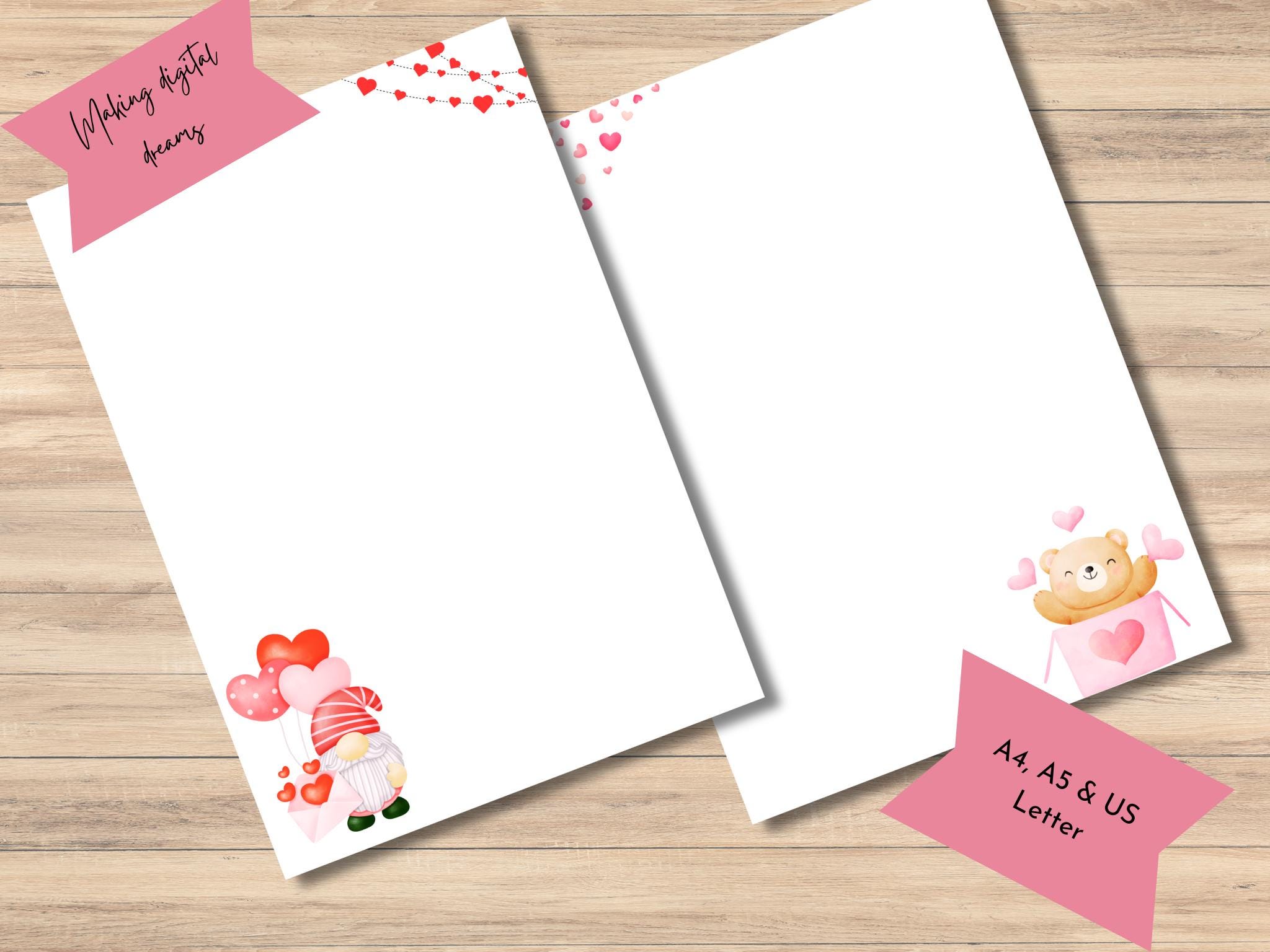 Valentines Day Printable Writing Paper Animals Themed Heart Love A4 US ...