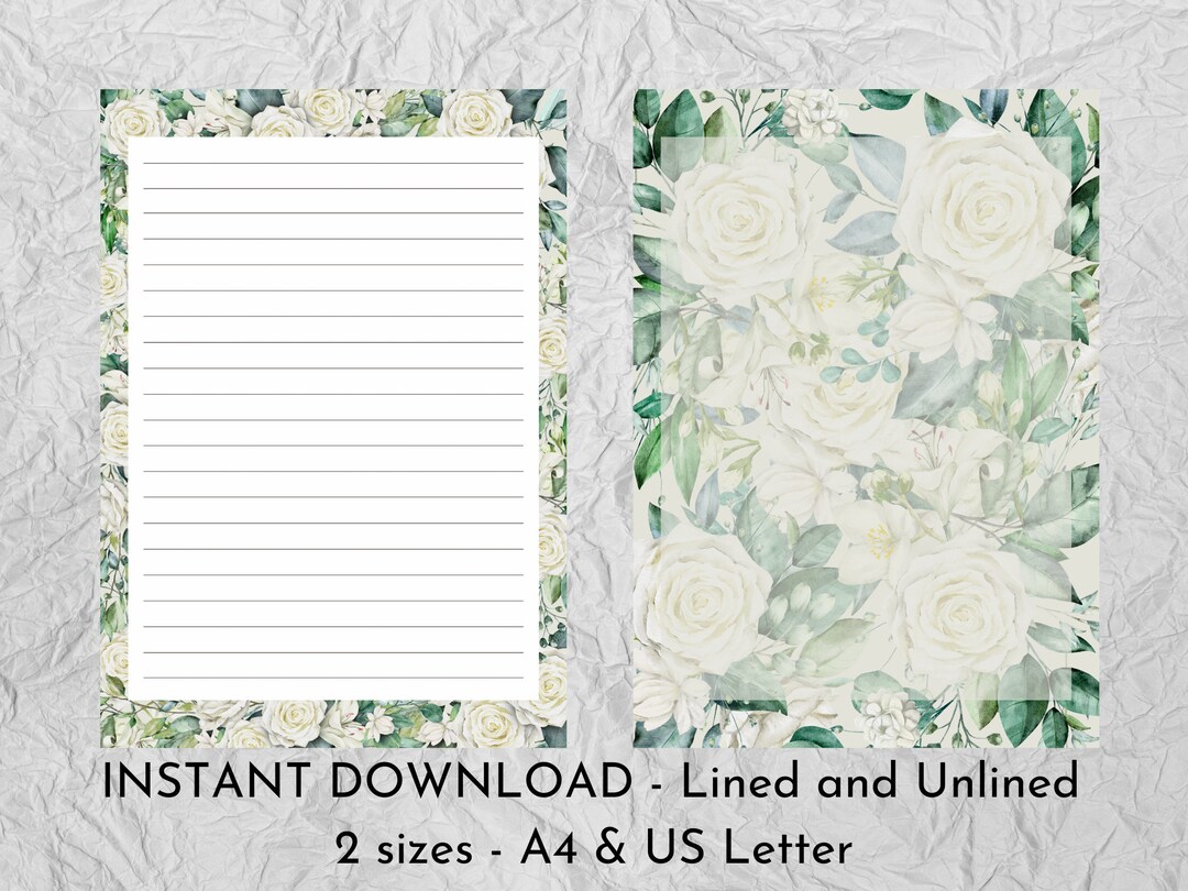 Watercolor Roses Themed Printable Writing Paper A4 US Letter Size ...