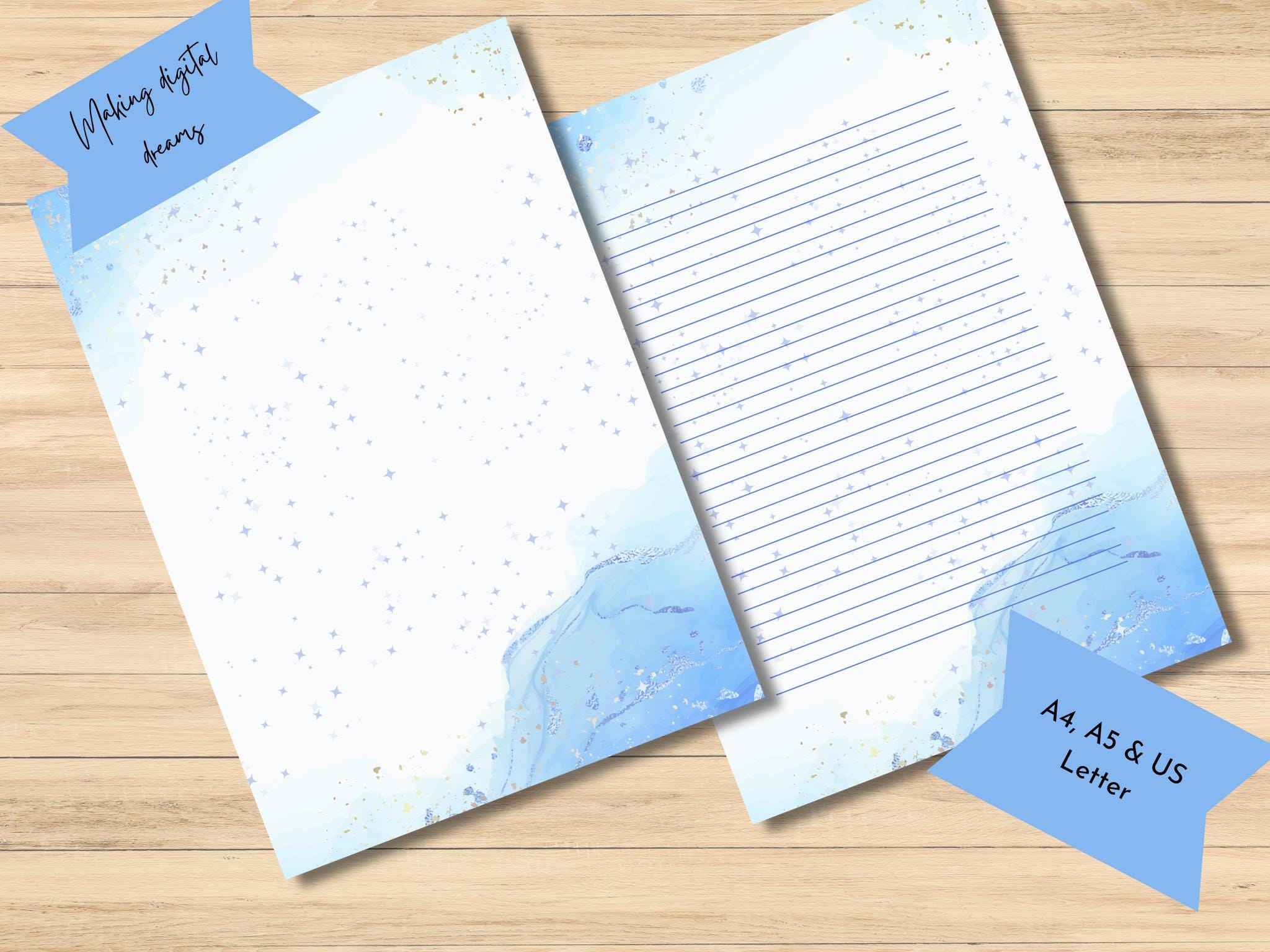 4 Marble Star Purple Blue Printable Writing Paper Journal Pages A4 US ...