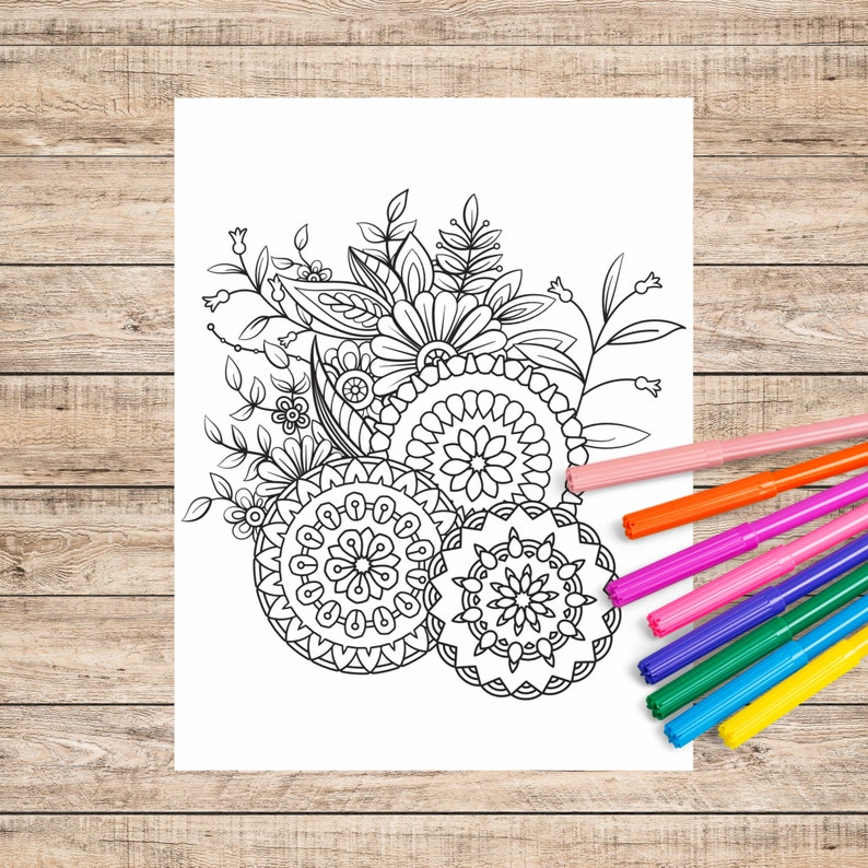 20 Printable Floral Coloring Pages for Stress and Anxiety With Flowers ...