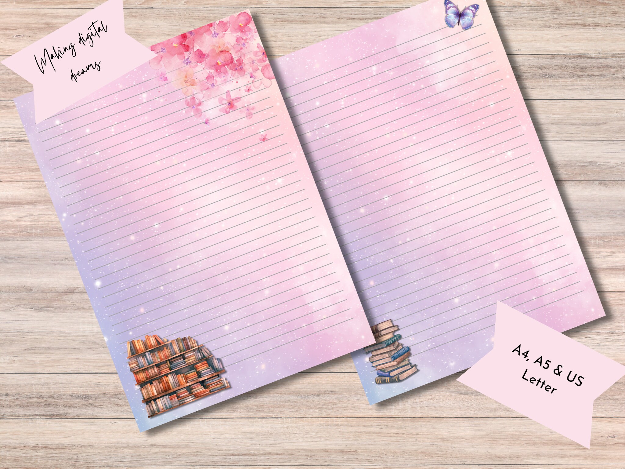 Printable Writing Paper Lined Journal Page Stationery Notebook Instant ...