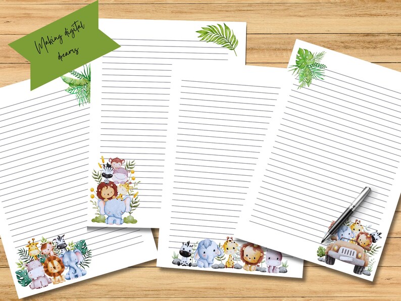 Printable Writing Paper Safari Animals Lined Unlined Journal Page ...