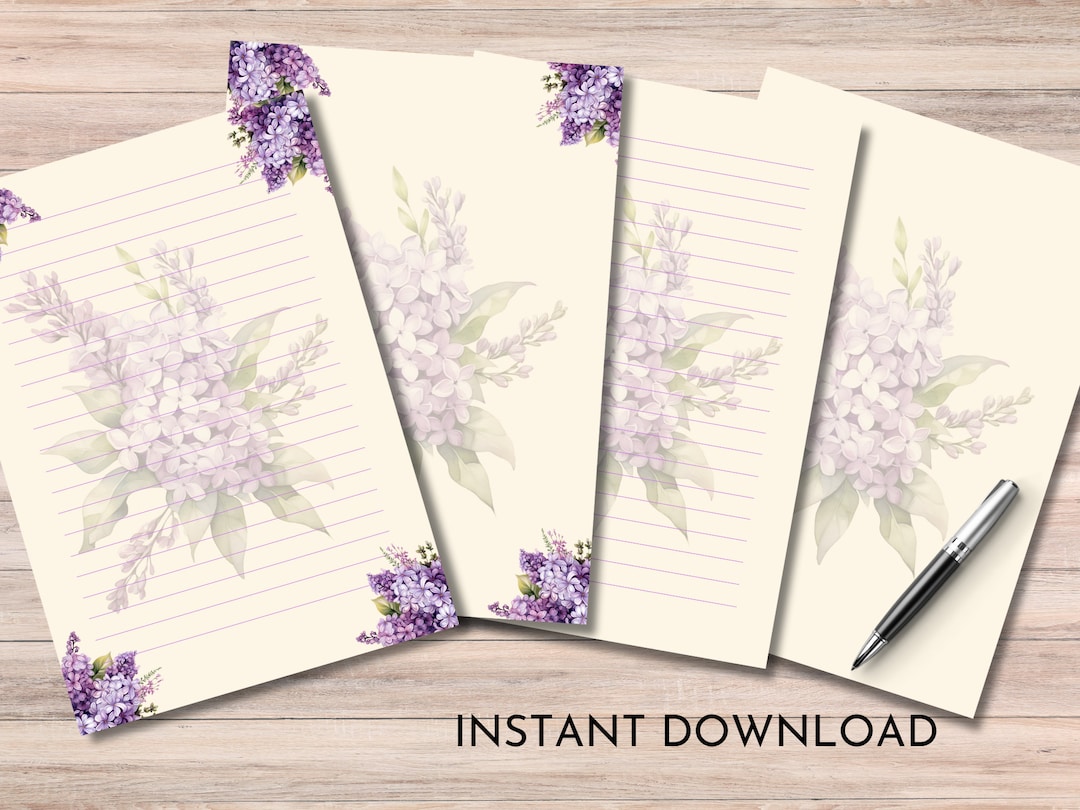 Floral Writing Paper: Watercolor Lilac Stationery, Lined & Unlined ...