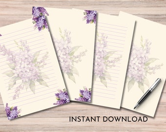 Printable Floral Writing Paper Lined Journal Page Stationery Notebook ...