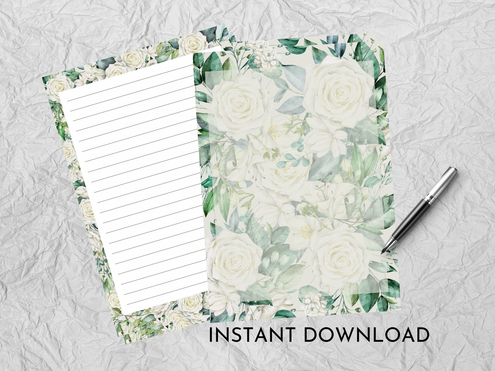 Watercolor Roses Themed Printable Writing Paper A4 US Letter Size ...
