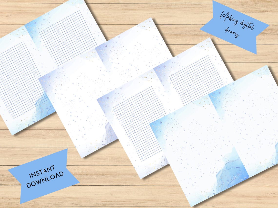 4 Marble Star Purple Blue Printable Writing Paper Journal Pages A4 US ...