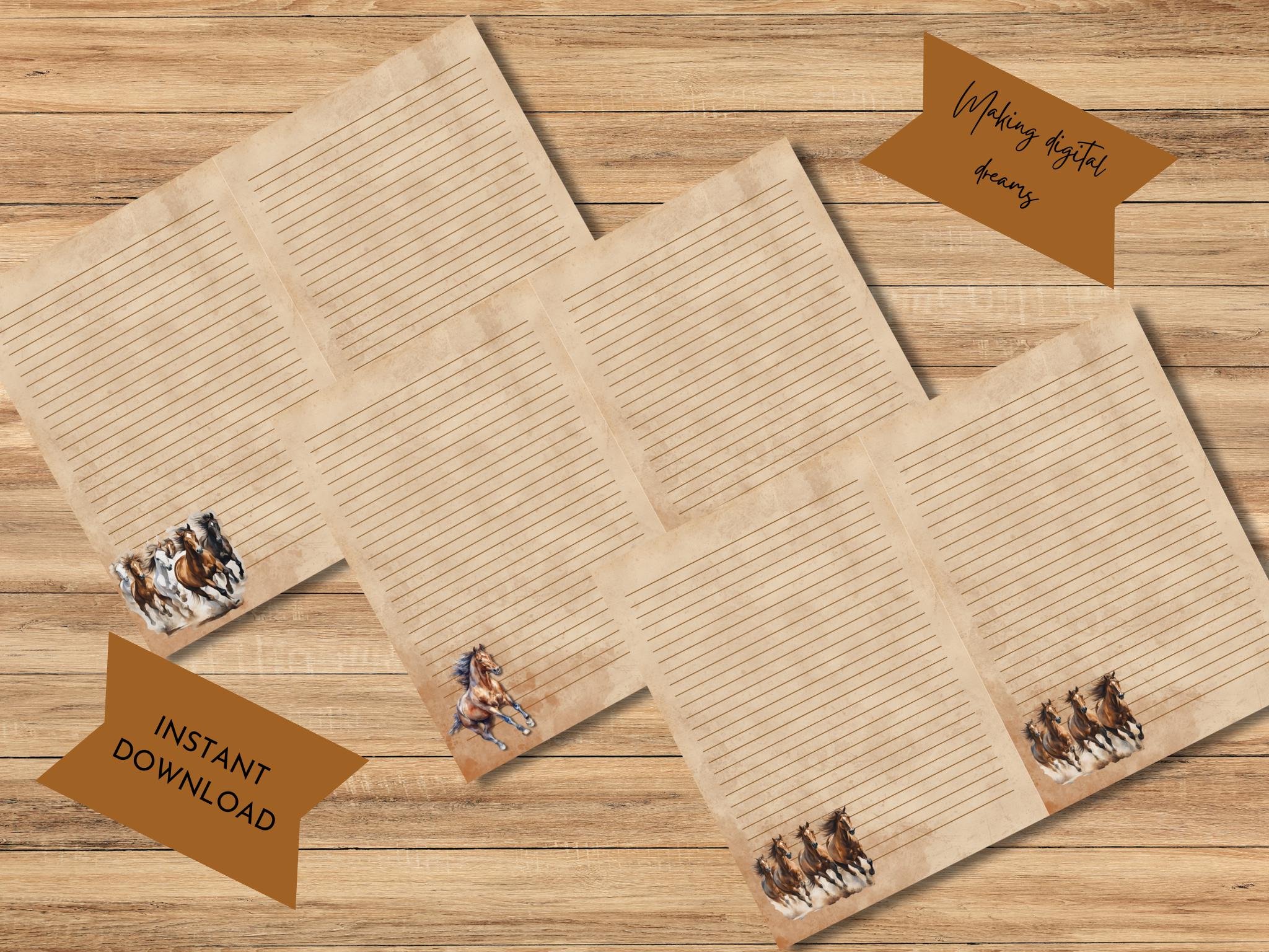 Printable Writing Paper With Galloping Horses Lined Page Stationery ...