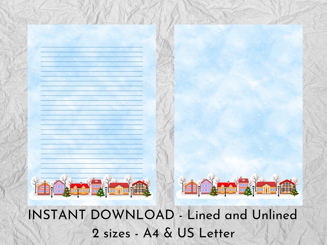 Christmas Village Printable Paper Writing Lined Unlined A4 US Letter ...