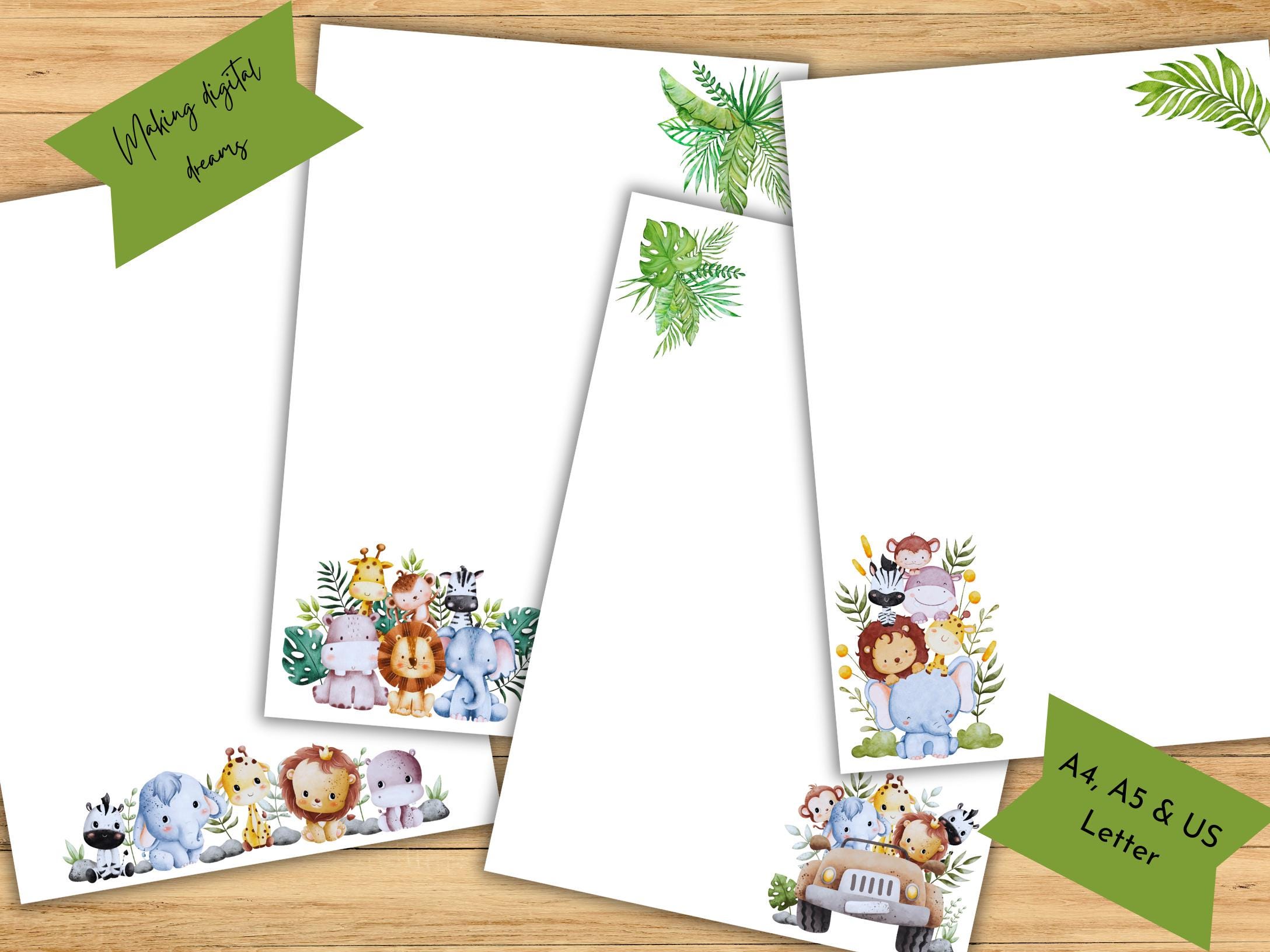Printable Writing Paper Safari Animals Lined Unlined Journal Page ...
