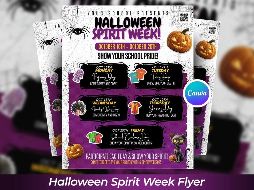 Editable Halloween Spirit Week Flyer Canva Template, School Spirit Week ...