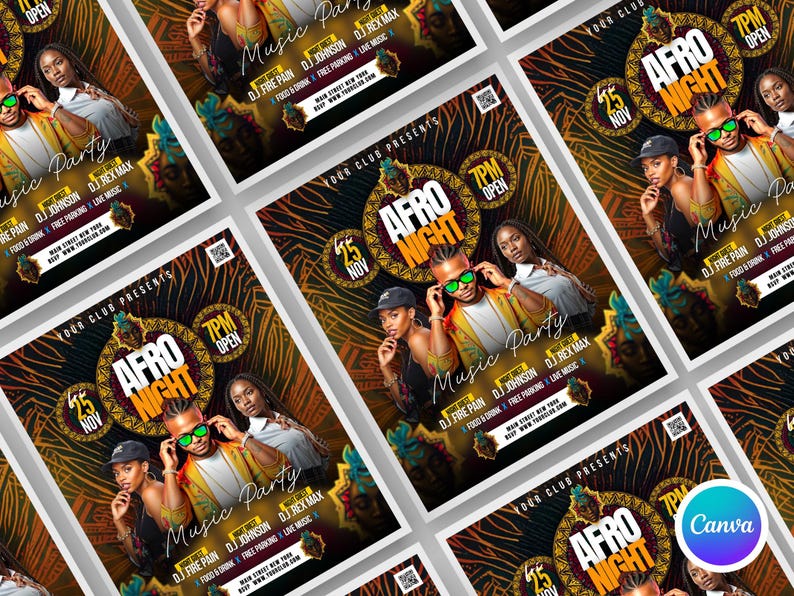 Editable Afro Night Party Social Media Flyer Canva Template, African ...