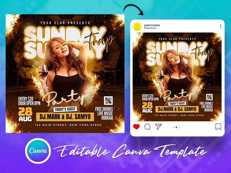 Editable Club Party Flyer Template for Canva, Club Event Flyer, DJ ...