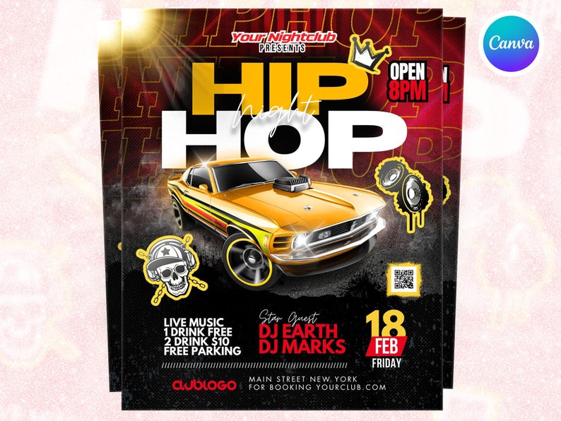 Editable Hip Hop Night Club Party Flyer Canva Template, Urban DJ Music ...