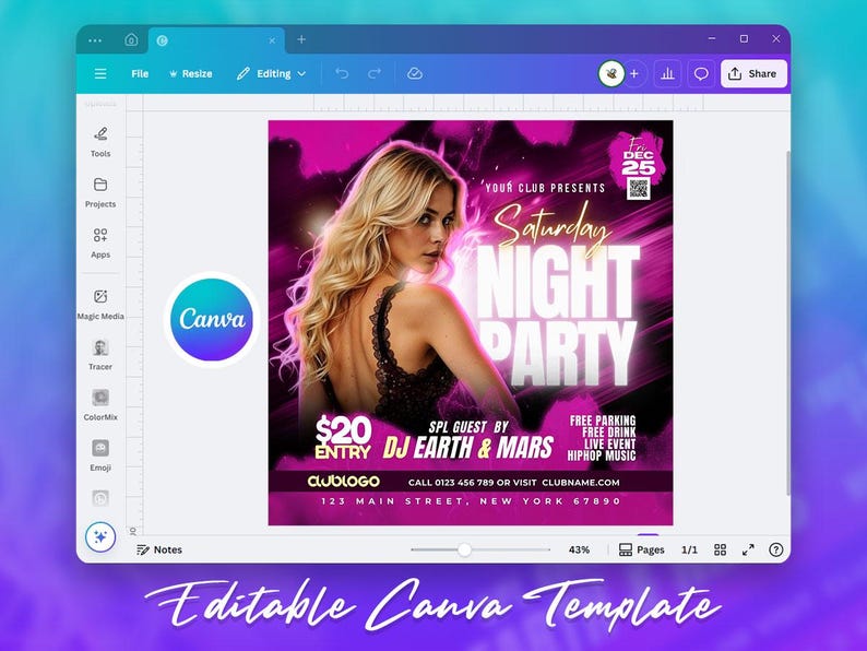 Editable Weekend Night Club Party Flyer Canva Template, DJ Dance Event ...