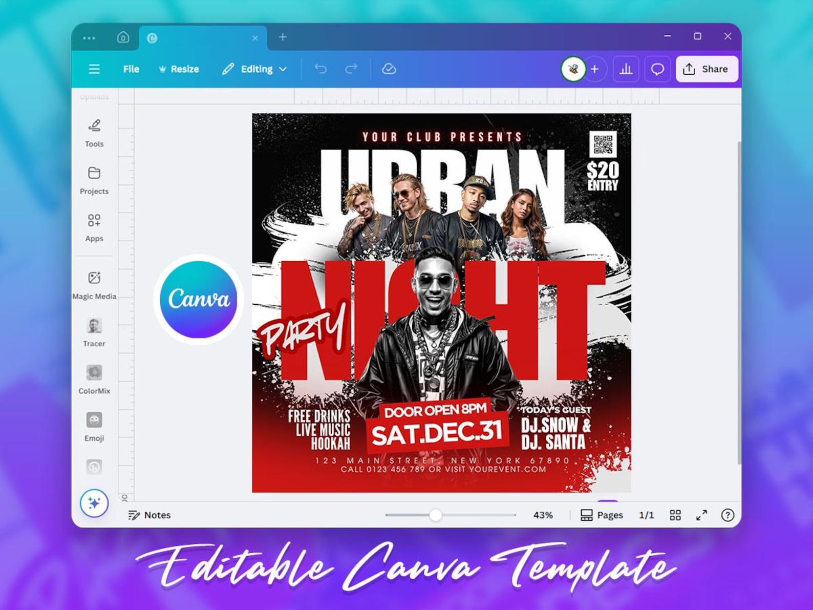 Mega DJ Music Event Flyer Canva Template, Grunge Style Flyer, Editable ...