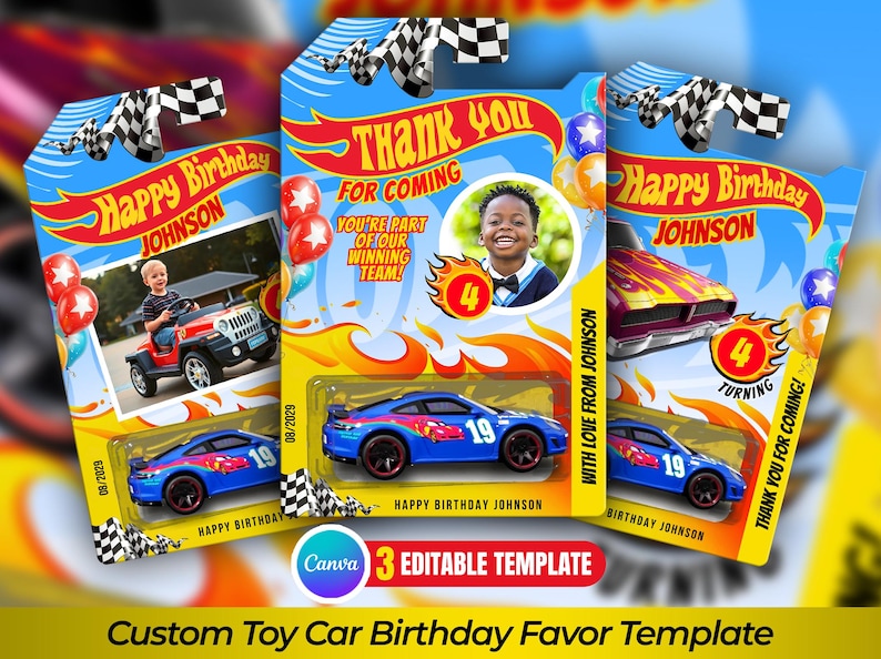 Editable Birthday Toy Car Packaging, Car Wheels Favor Template ...